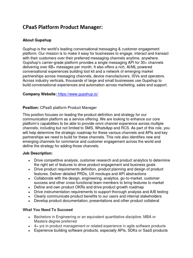 CpaaS platform product manager | PDF | Analytics | Computing