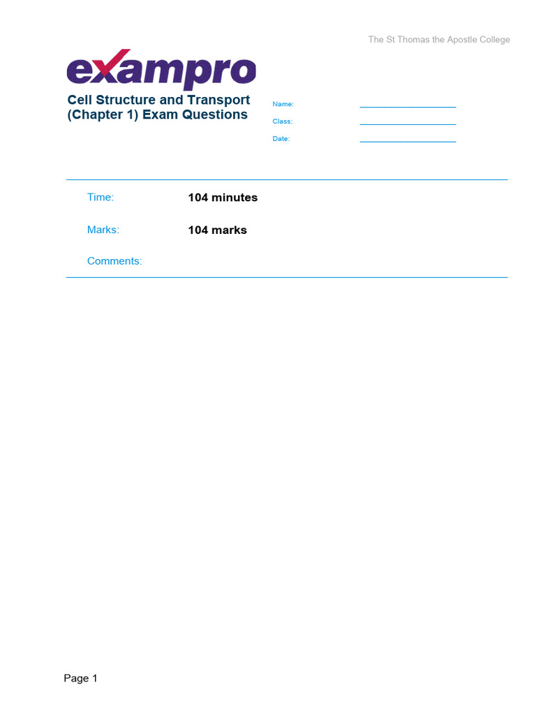 b1_cell_structure_and_transport_exam_qs | PDF | Cell (Biology) | Cytoplasm