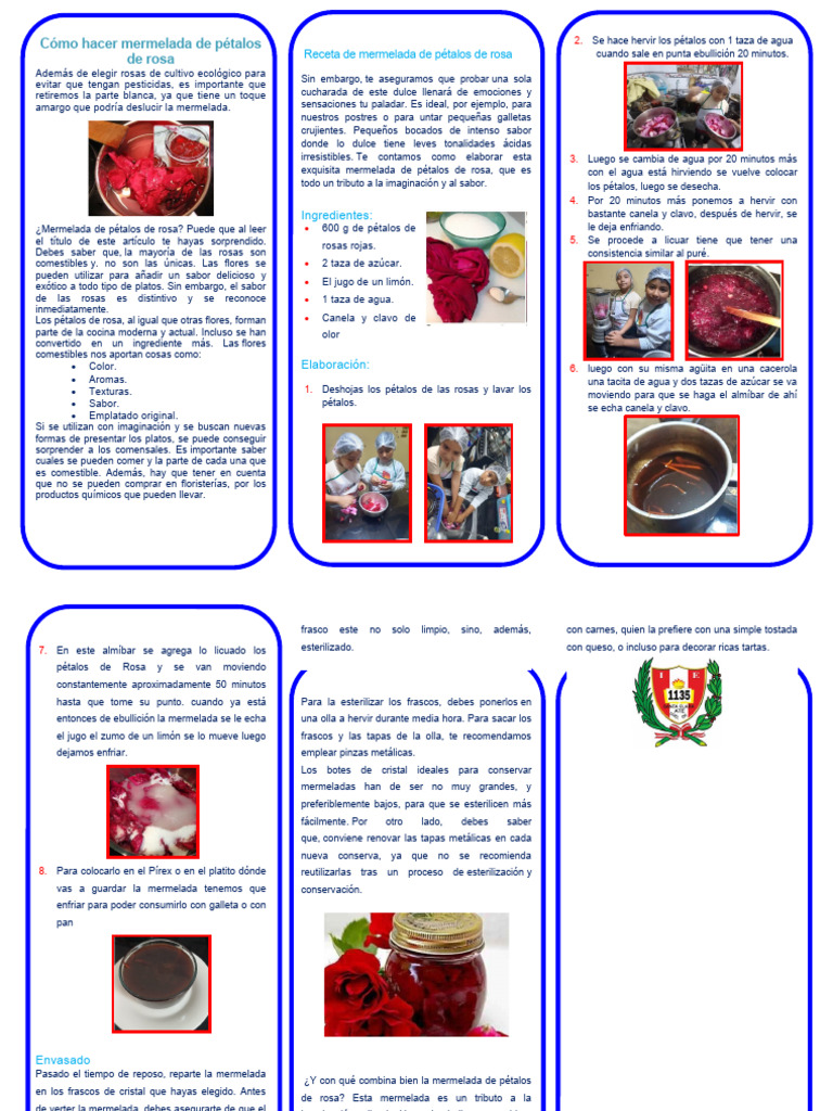 Triptico Mermelada de Petalos de Rosas | PDF | Té | Hirviendo