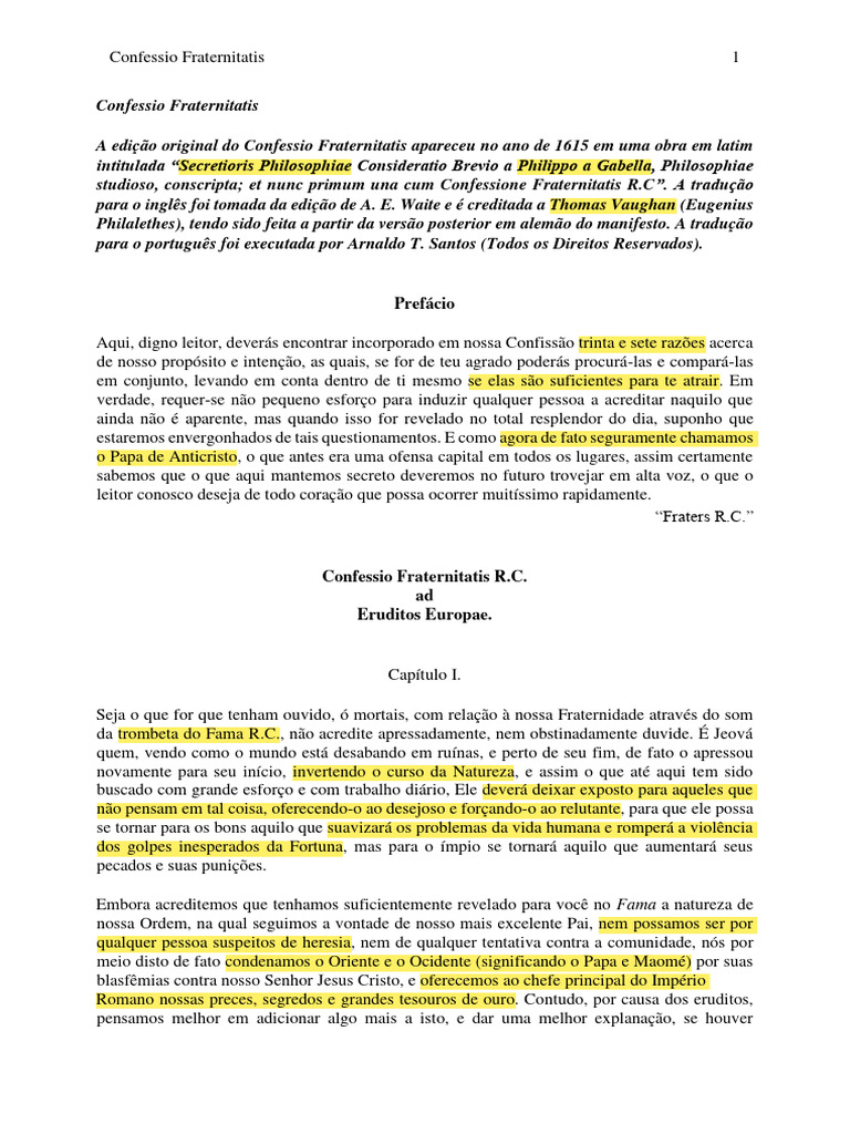 Confessio Fraternitatis: Manifesto Esotérico | PDF | Deus | Conhecimento