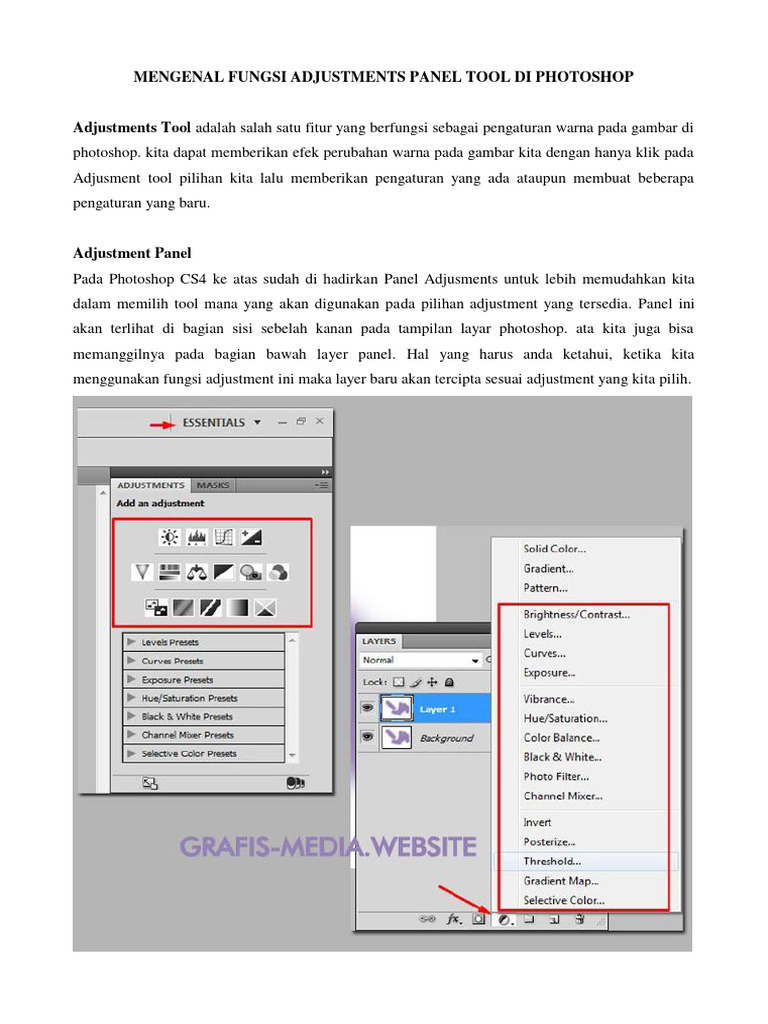 Mengenal Fungsi Adjustments Panel Tool Di Photoshop | PDF | Metode & Bahan Ajar | Komputer