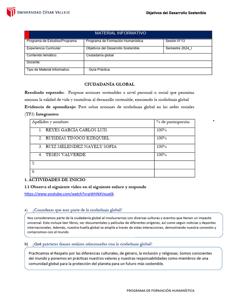 Guía Práctica #13 ODS 2024-1 | PDF | Desarrollo sostenible | Sustentabilidad