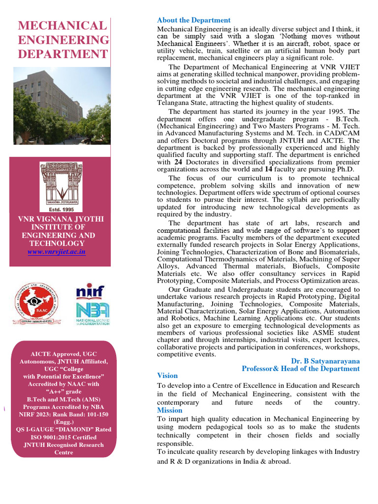 Departmental Brochure | Download Free PDF | Mechanical Engineering | Engineering