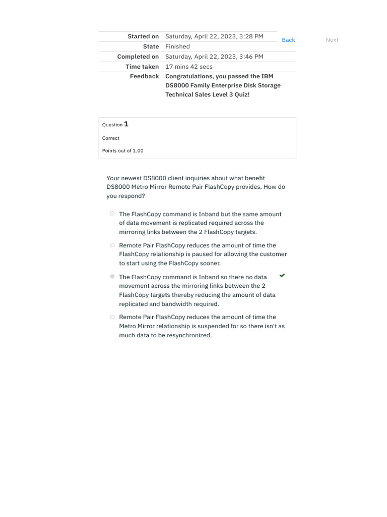 IBM DS8000 Family Enterprise Disk Storage Technical Sales Level 3 Quiz PDF | PDF | Computing ...