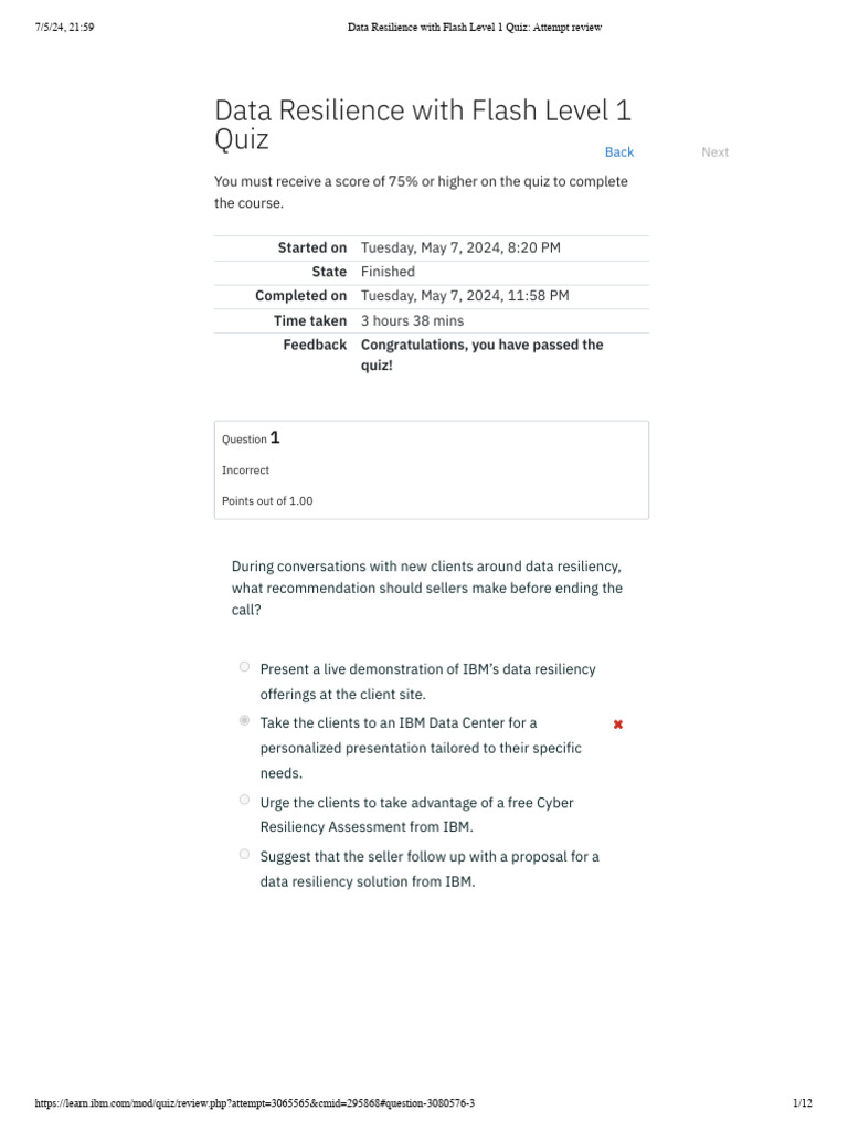 Data Resilience Quiz: Flash Level 1 | PDF | Disaster Recovery ...