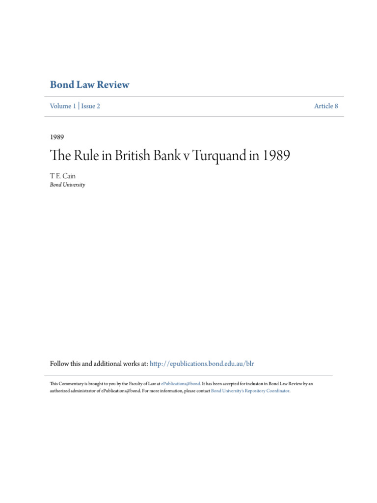 The Rule in British Bank V Turquand | PDF | Law Of Agency | Legal Concepts