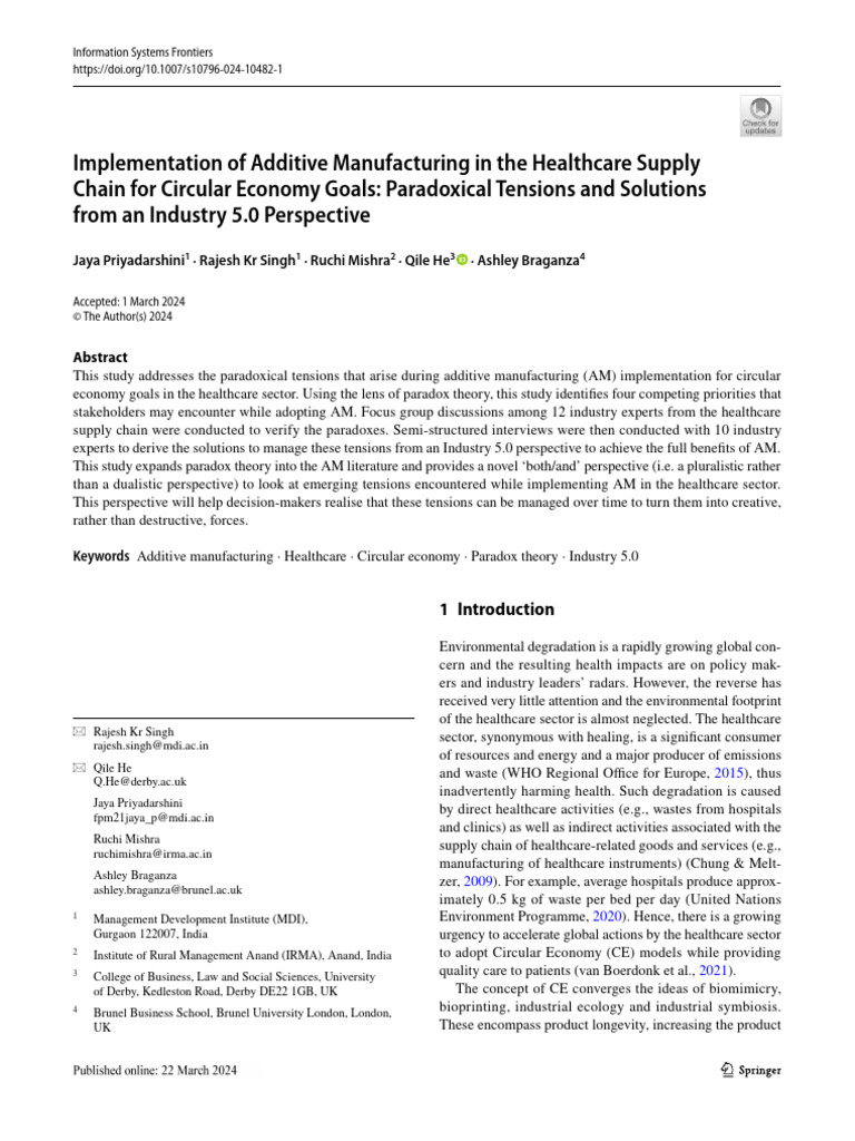Priyadarshini Et Al. - 2024 - Implementation of Additive Manufacturing ...