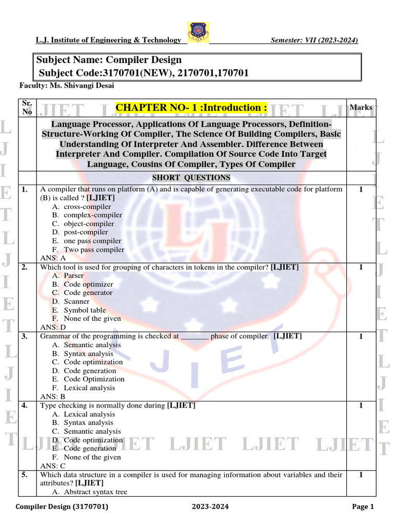 CD QB ODD 2023-2024 | PDF | Compiler | Parsing