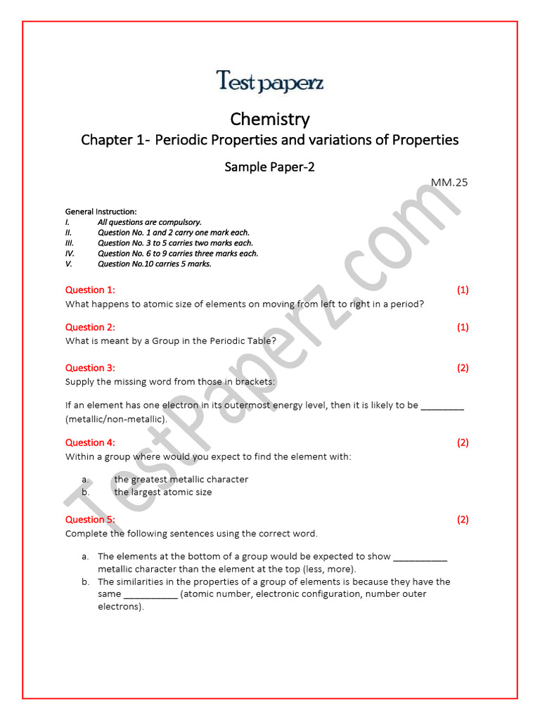 Periodic Properties Paper 2 | PDF | Periodic Table | Quantum Mechanics