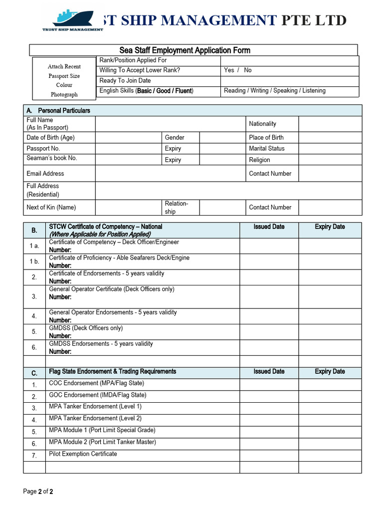 TSM Application Form | PDF | Ships | Sailor