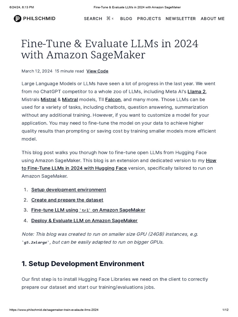 Fine-Tune & Evaluate LLMs in 2024 With Amazon SageMaker | PDF | Computing | Artificial Intelligence