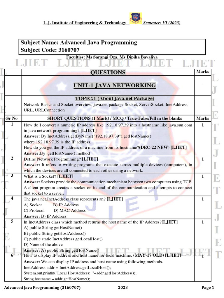 Aj QB Even 2023 | PDF | Network Socket | Database Transaction