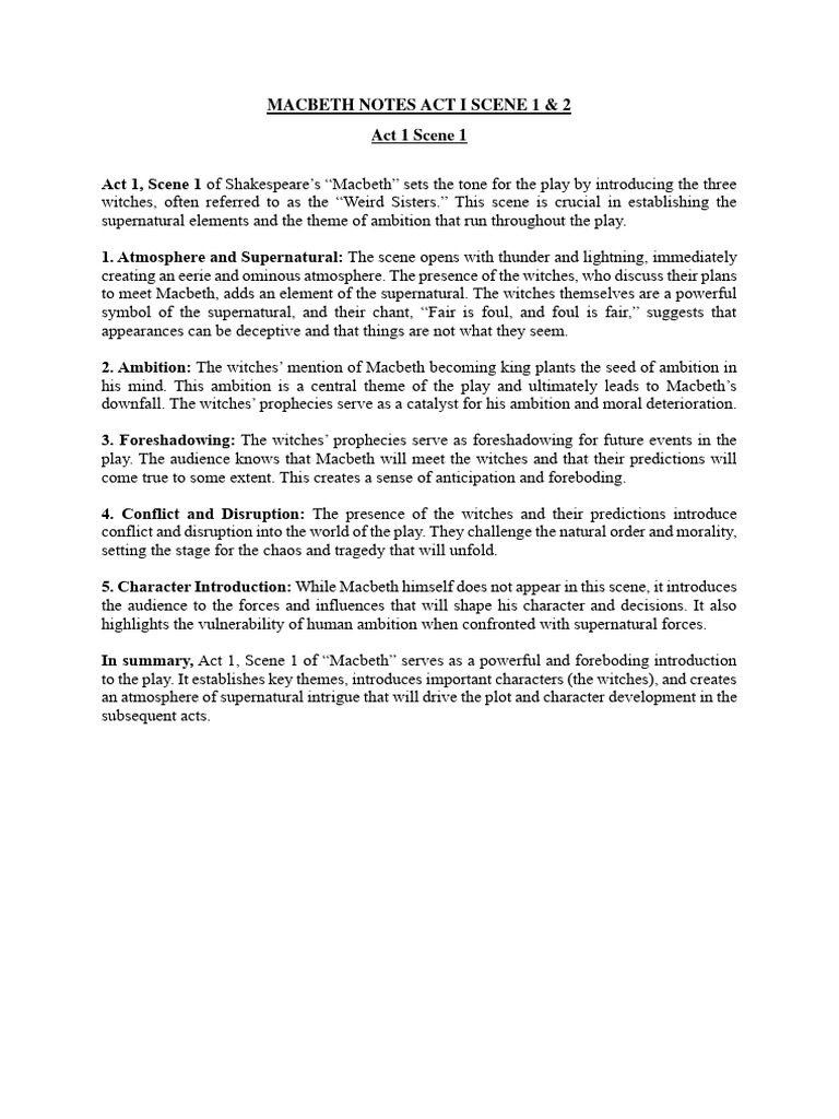 MACBETH ACT 1 SC 1& 2 NOTES | PDF | Macbeth