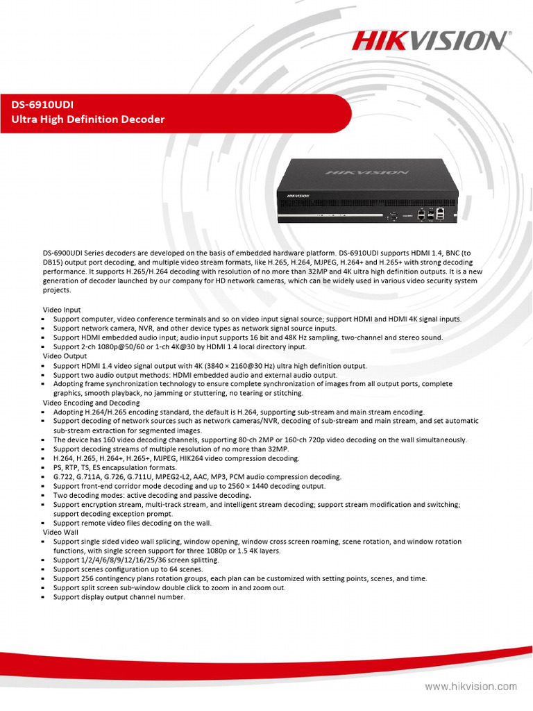 DECODER - DS-6910UDI - Datasheet | PDF | Hdmi | Codec