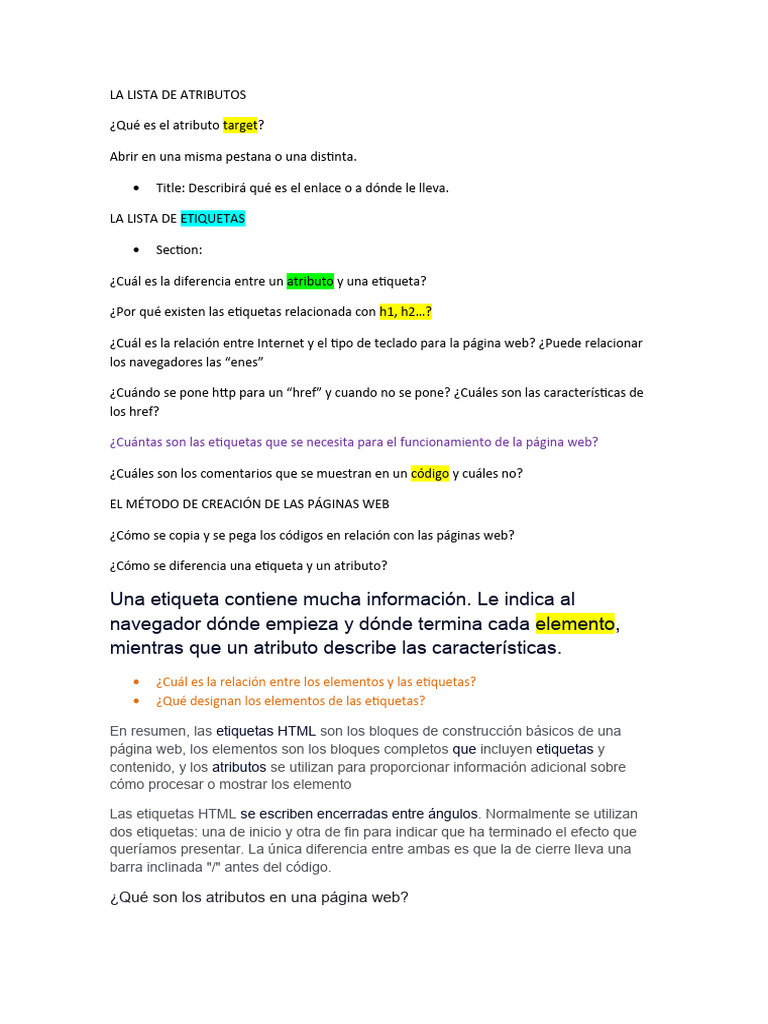 La Lista de Atributos | PDF | HTML | Hipervínculo