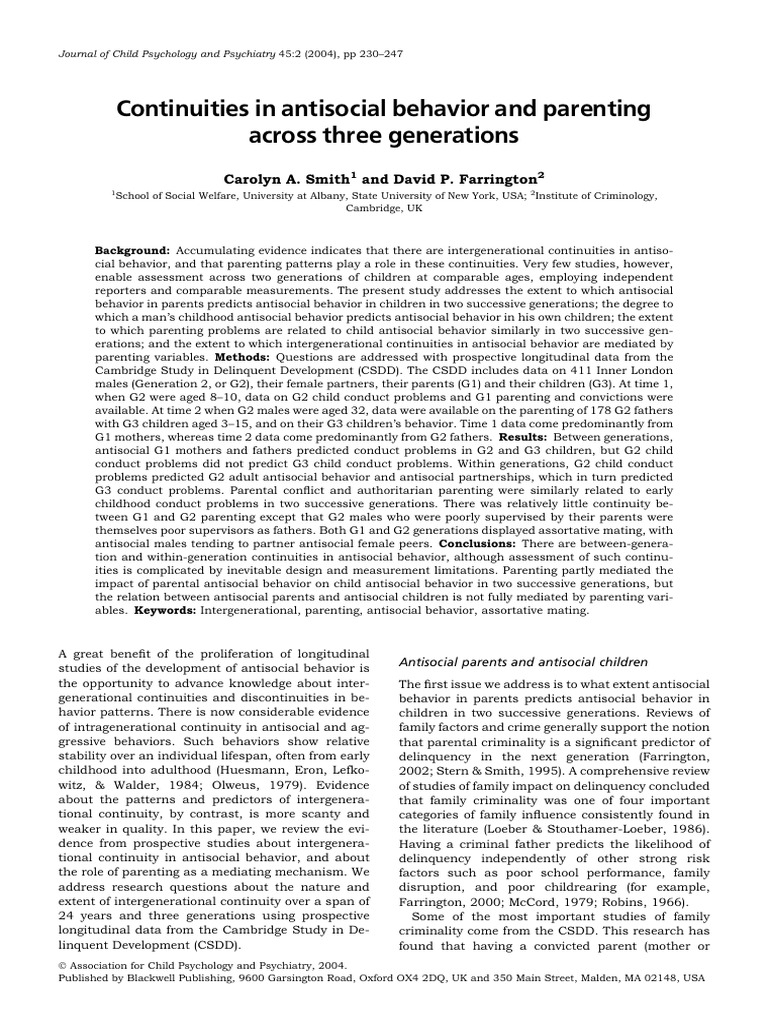 Child Psychology Psychiatry - 2004 - Smith - Continuities in Antisocial Behavior and Parenting ...