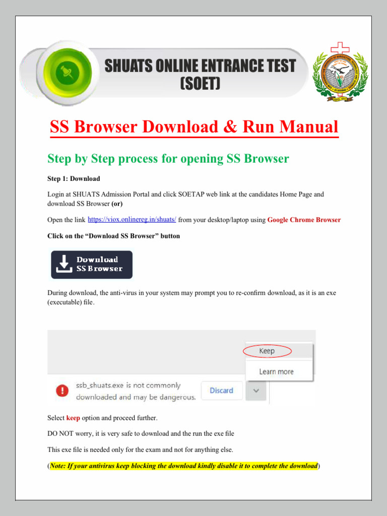 SS Browser Download Guide for SHUATS | PDF