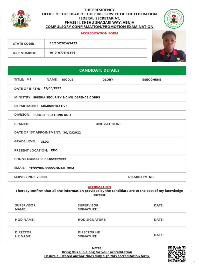 Candidate Accreditation Form Details | PDF