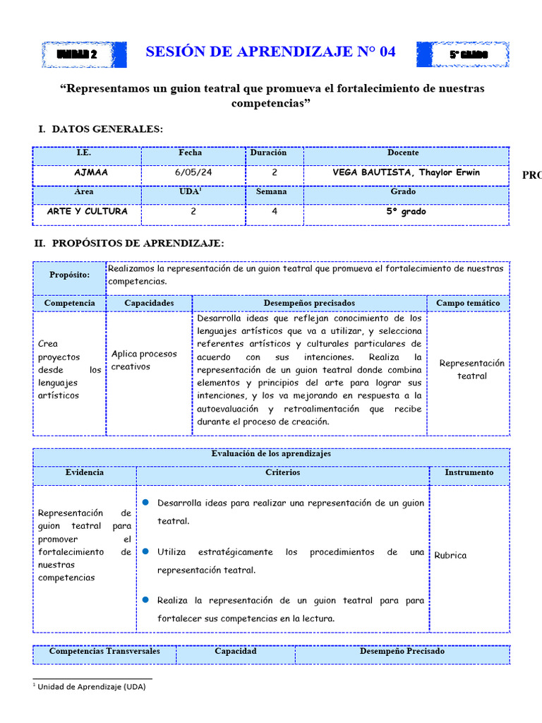 Sesión 4 - Representamos Un Guion Teatral Que Promueva El Fortalecimiento Denuestras ...