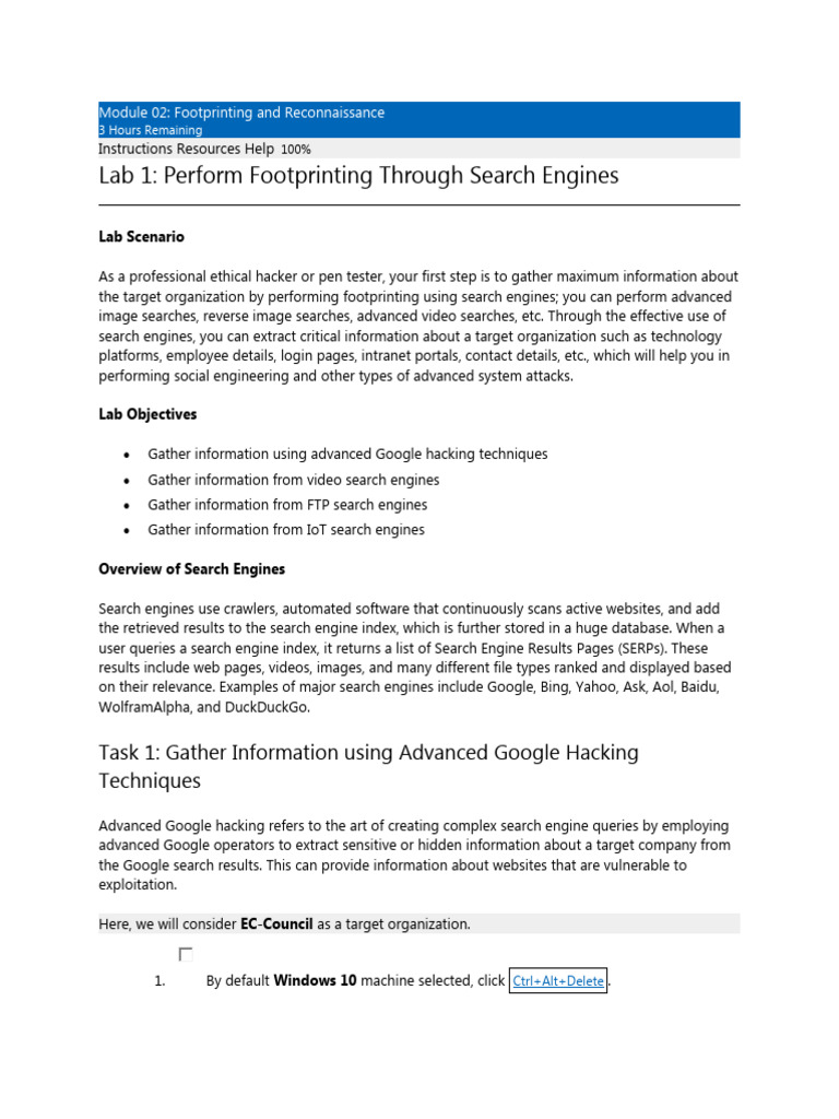 Module 02 - Footprinting and Reconnaissance - Lab 1 - Perform Footprinting Through Search ...