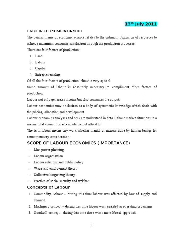 Overview of Labour Economics Concepts | PDF | Employment | Labour Economics