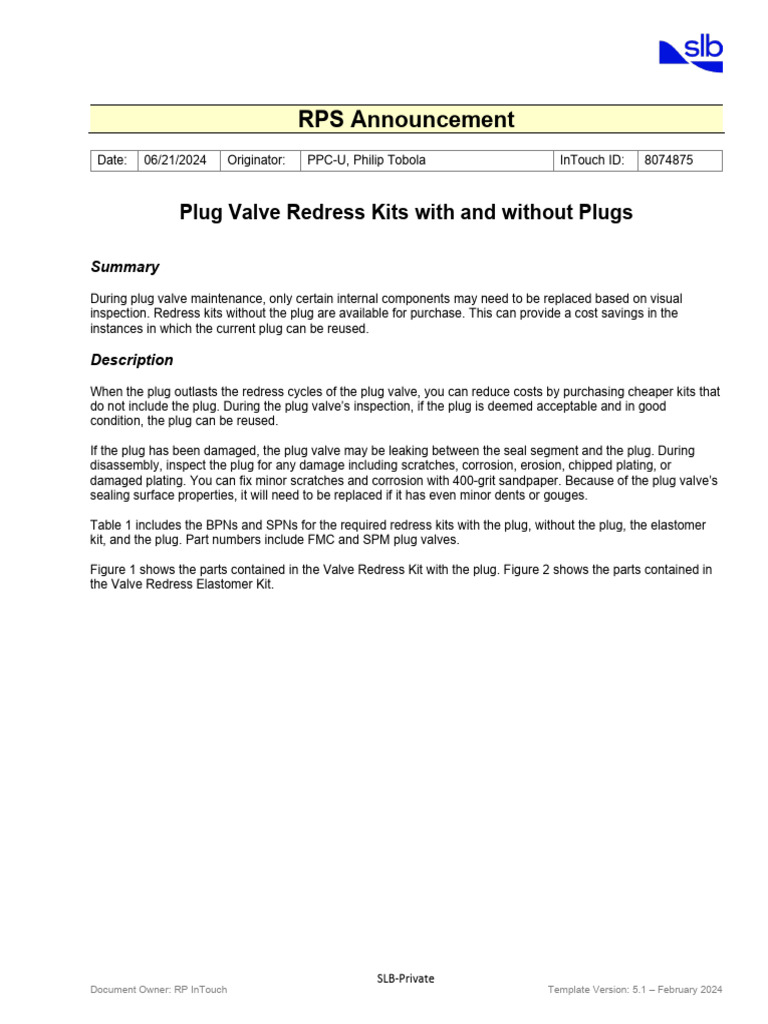 RPS Announcement Plug Valve Redress Kit v1!0!8074875 05 | PDF ...