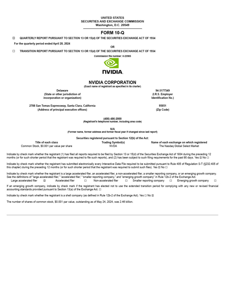 NVIDIA Q1 2024 Financial Report | PDF | Financial Statement | Tax Deduction
