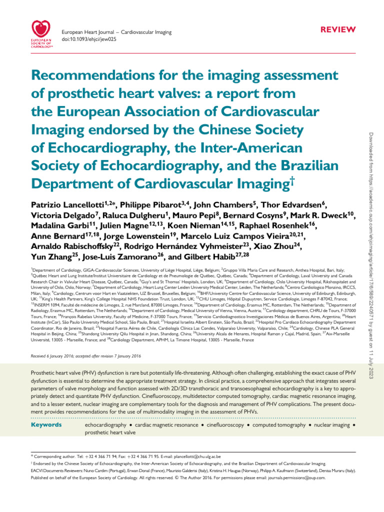 Recommandations prosthetic heart valves | PDF | Echocardiography | Heart Valve