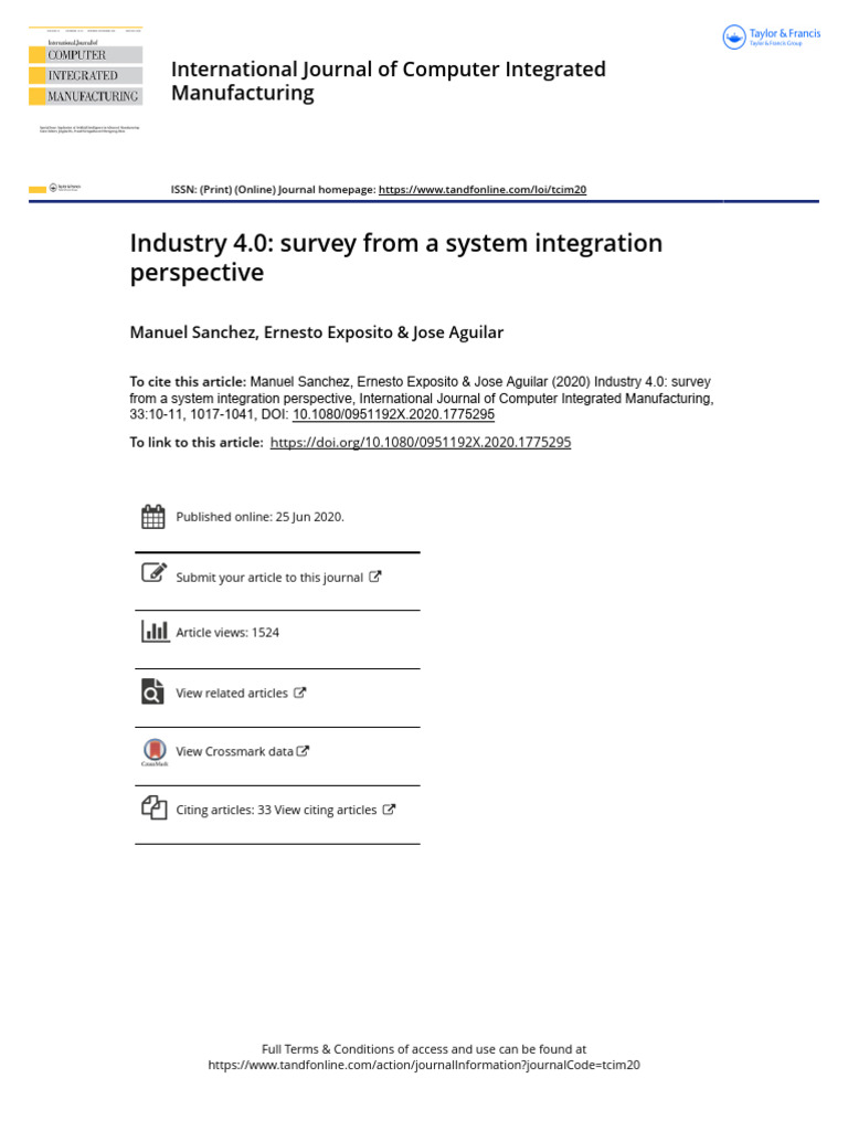 Industry 4 0 Survey From A System Integration Perspective | PDF ...