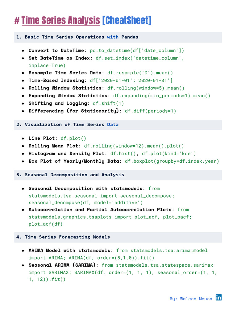 Time Series Analysis - CheatSheet | PDF | Time Series | Autoregressive ...
