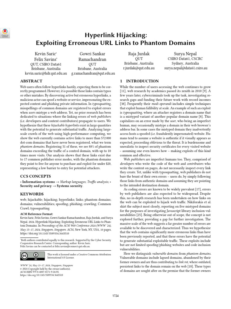 Hyperlink Hijacking: Exploiting Erroneous URL Links To Phantom Domains ...