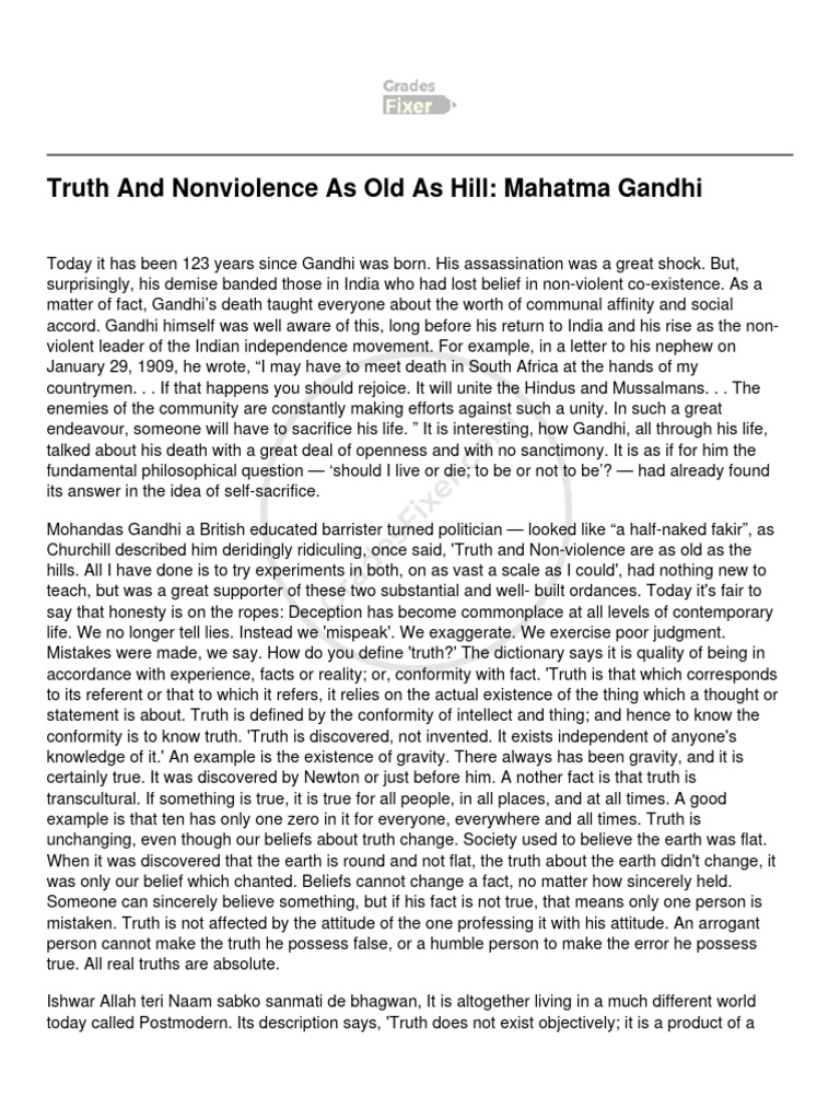Gandhi's Legacy: Truth and Nonviolence | PDF | Mahatma Gandhi | Nonviolence