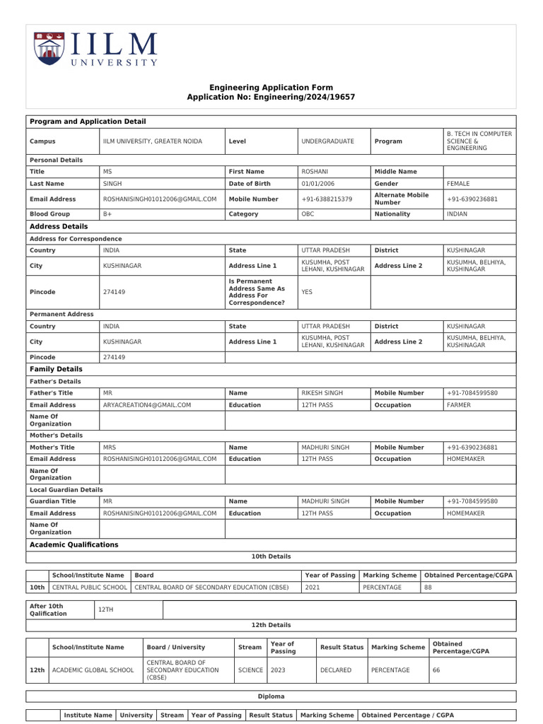 Application Form Engineering 2024 19657 | PDF