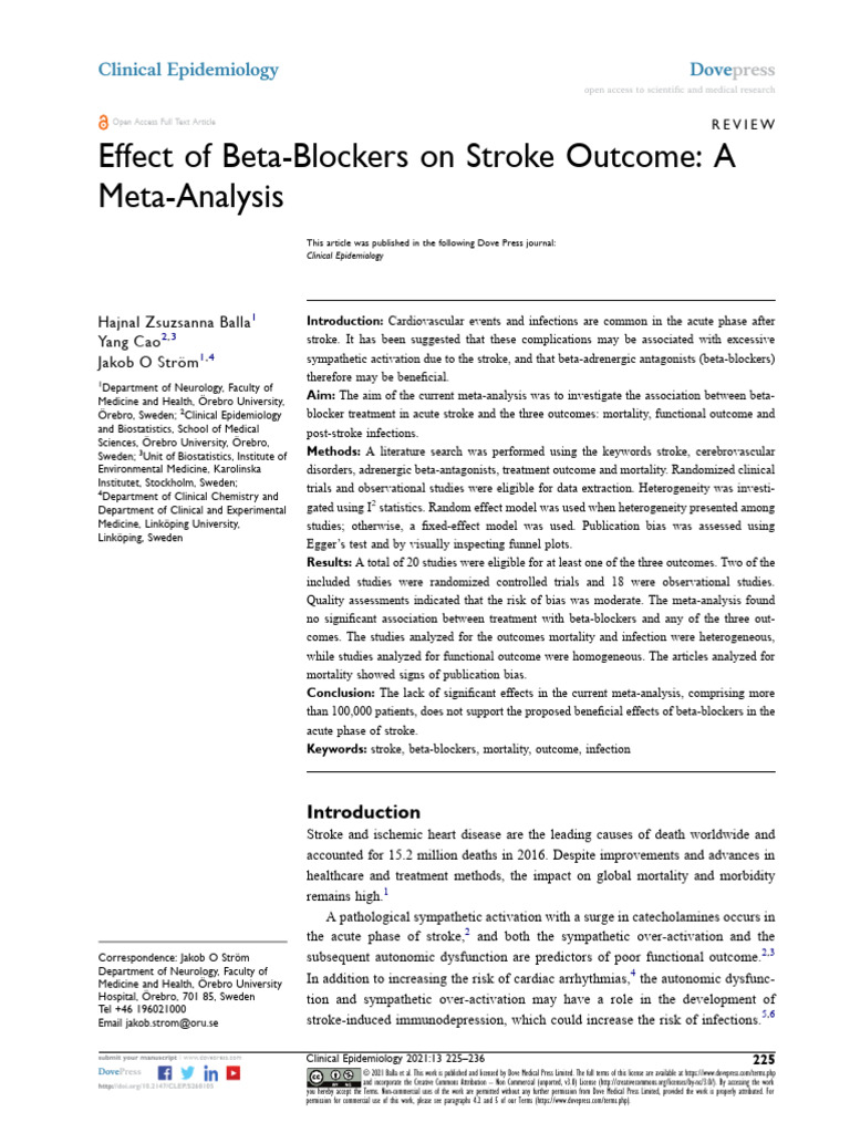Effect of Beta Blockers On Stroke Outcome A Meta Analysis | PDF | Stroke | Meta Analysis