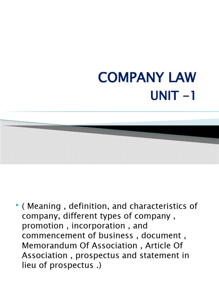 Company Law Unit 1 | PDF | Private Law | Corporations