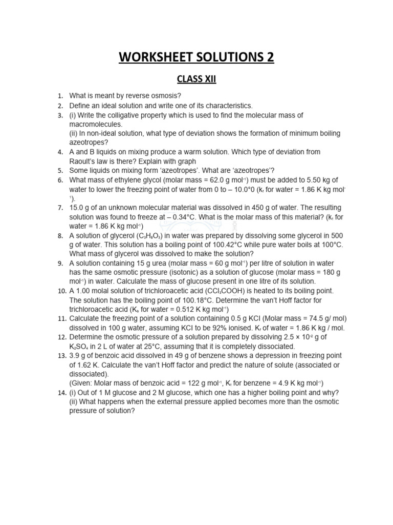 Worksheet Solutions 2 | PDF | Physical Quantities | Physical Chemistry