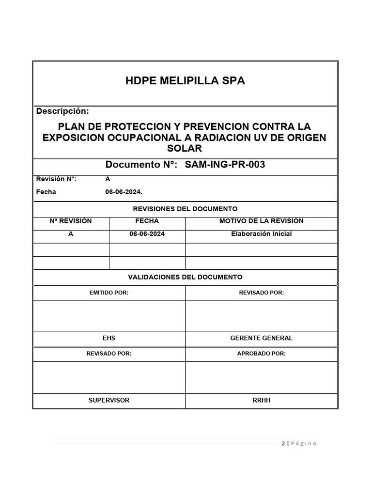 Plan de Proteccion Ruv | PDF | Seguridad y salud ocupacional | Ultravioleta