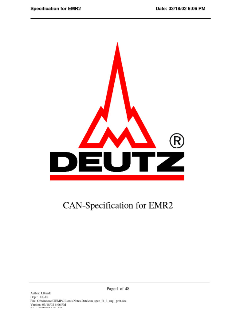 V80653 Deutz CAN Spec For EMR2 | PDF | Bit Rate | Bit