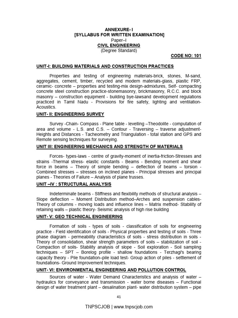 CIVIL ENGINEERING Syllabus - Degree Standard | PDF | Beam (Structure) | Structural Analysis