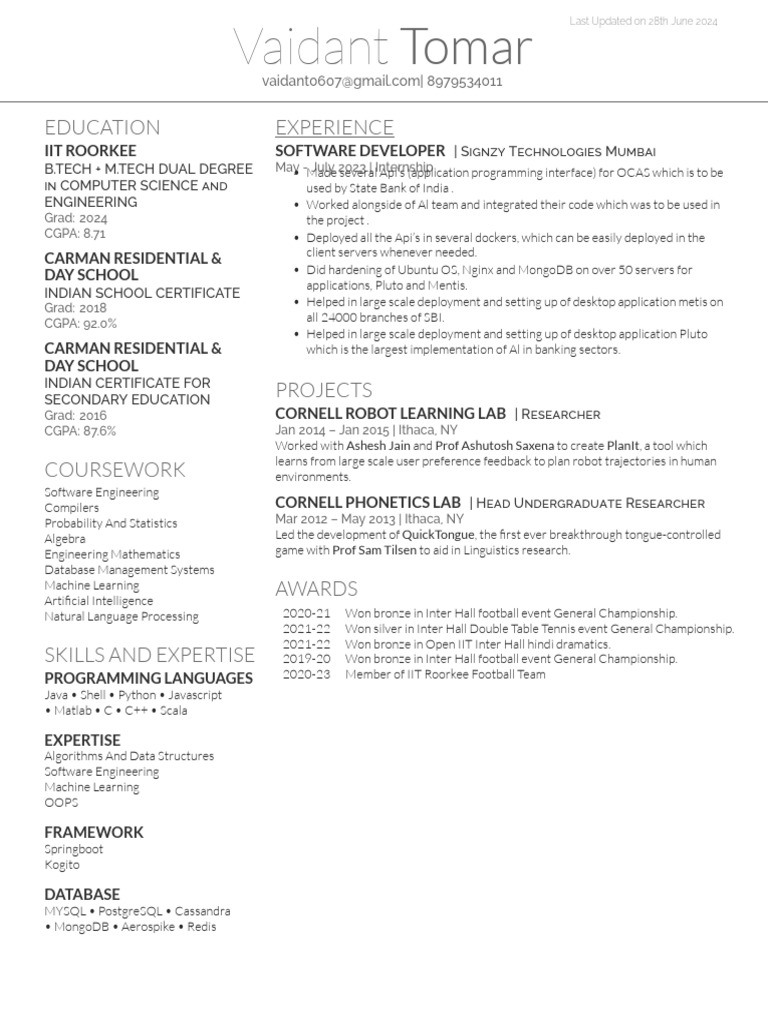 Deedy CV | PDF | Software | Computer Programming