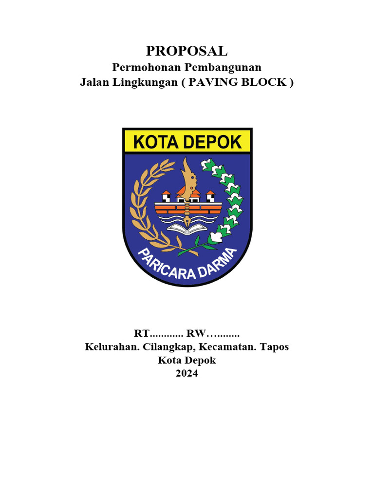 Contoh Proposal Permohonan Pembangunan Jalan Lingkungan Paving Block | PDF