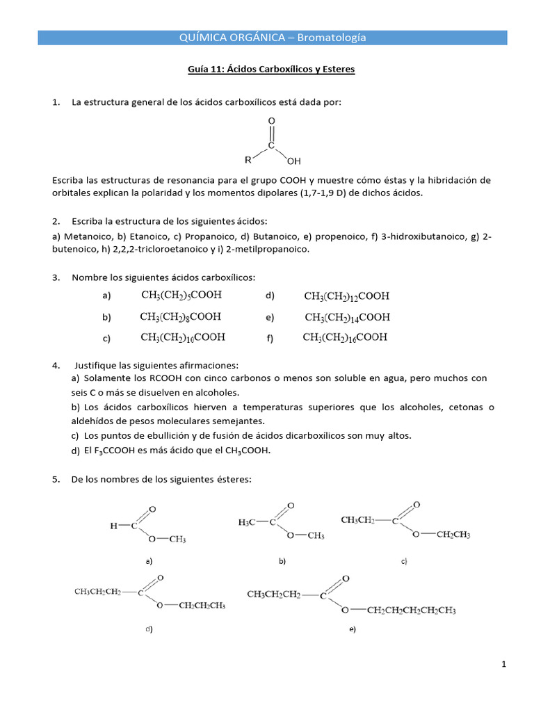 Guía 11 - Ácidos Carboxílicos | PDF | Ester | Ácido carboxílico