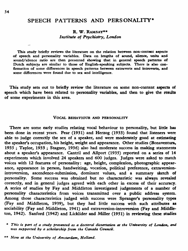 Speech Patterns and Personality | PDF