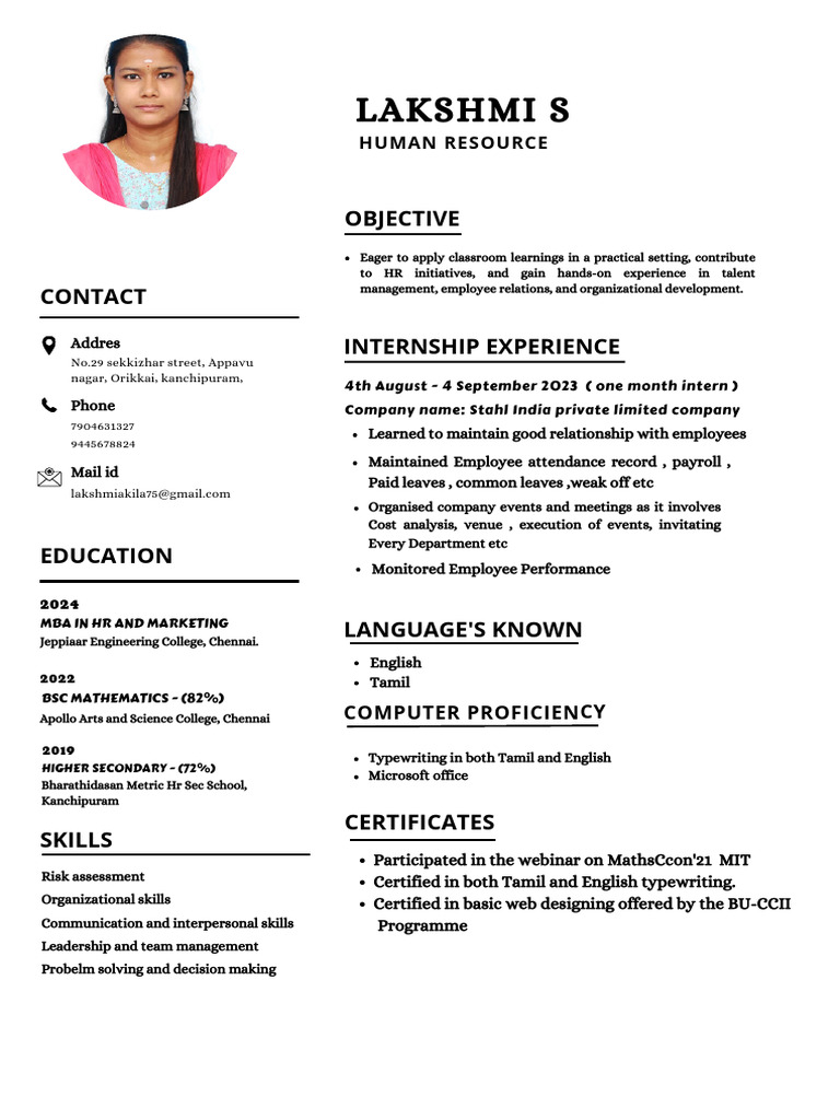 Lakshmi Resume | PDF | Employment | Human Resource Management