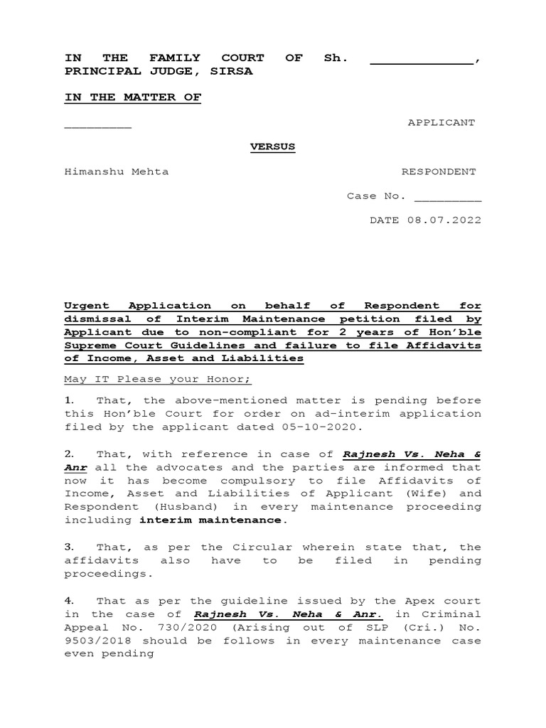 Maintenance Case Affidavit Compliance | PDF | Common Law | Government