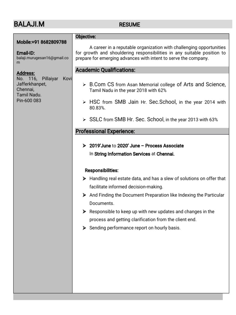 Balaji - M: Resume | PDF