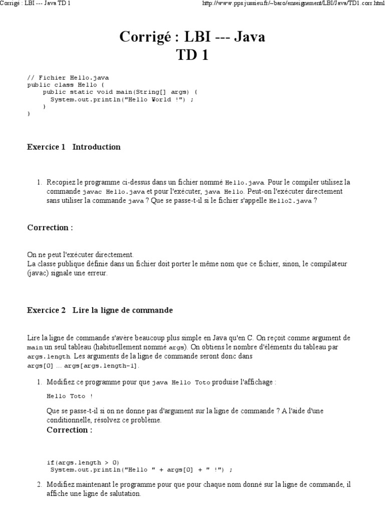 Corrigé - LBI - Java TD 1 | PDF | Java (Langage de programmation) | Interface en ligne de commande