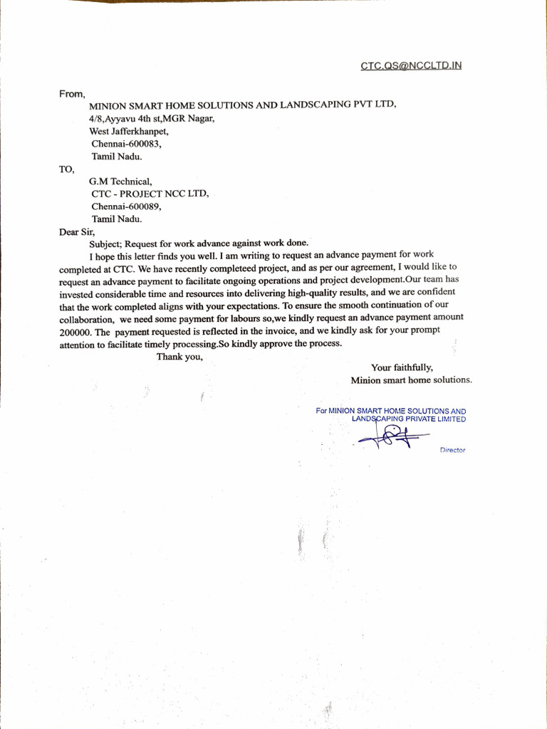 CTC - PAYMENT REQ LETTER | PDF