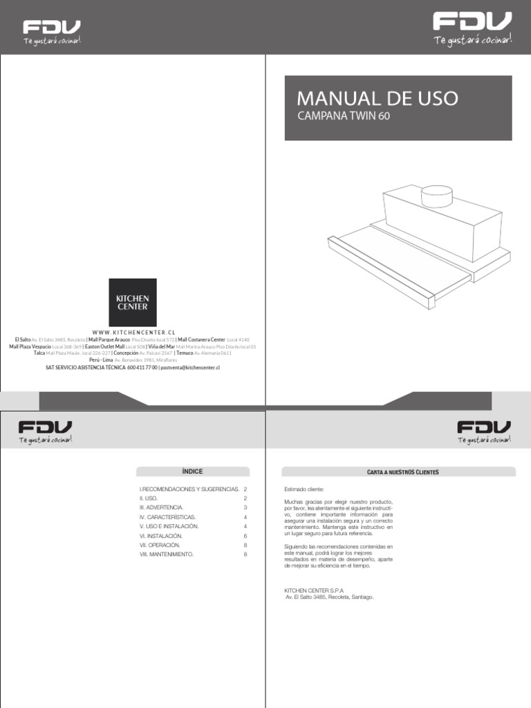 Manual Uso Campana Twin Fdv 11733 | Descargar gratis PDF | Ventilación (Arquitectura) | Estufa ...