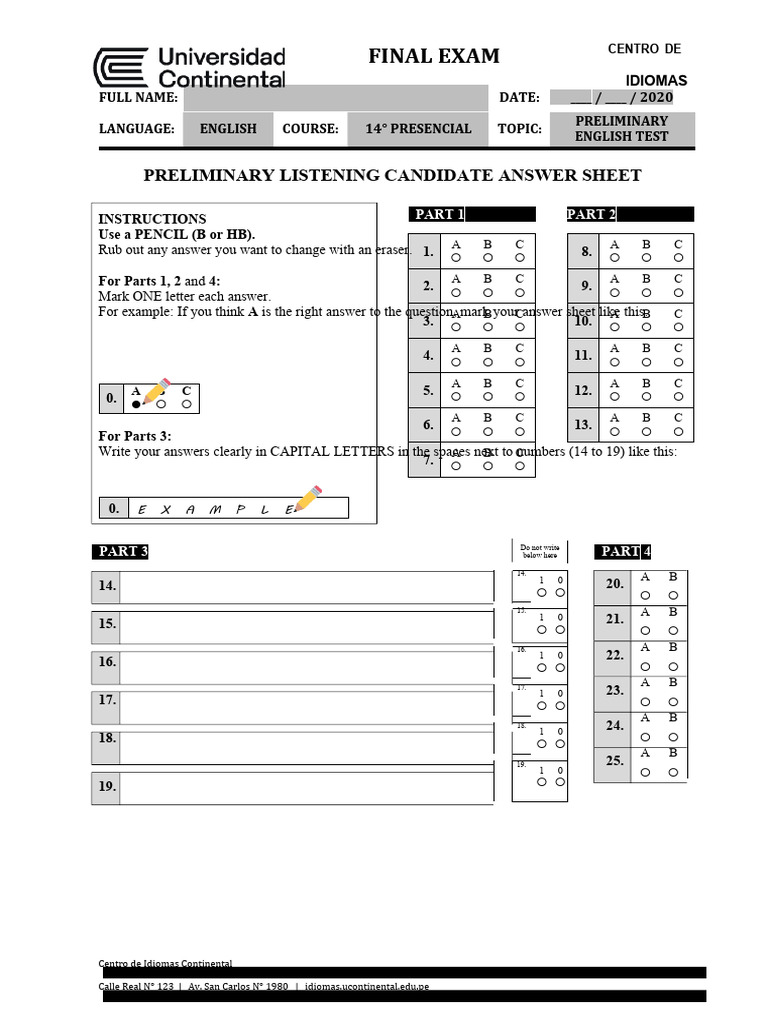 3.6. FINAL EXAM - Answer Sheet (Listening) | PDF | Qualifications | Tests